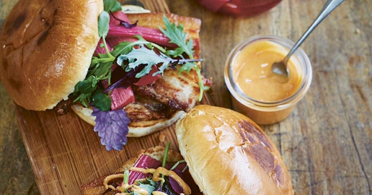 Food and Travel Magazine | Pork belly baps with poached rhubarb