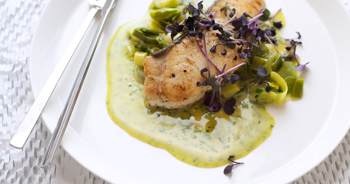 Food and Travel Magazine | Crispy pave of halibut with softened leeks…