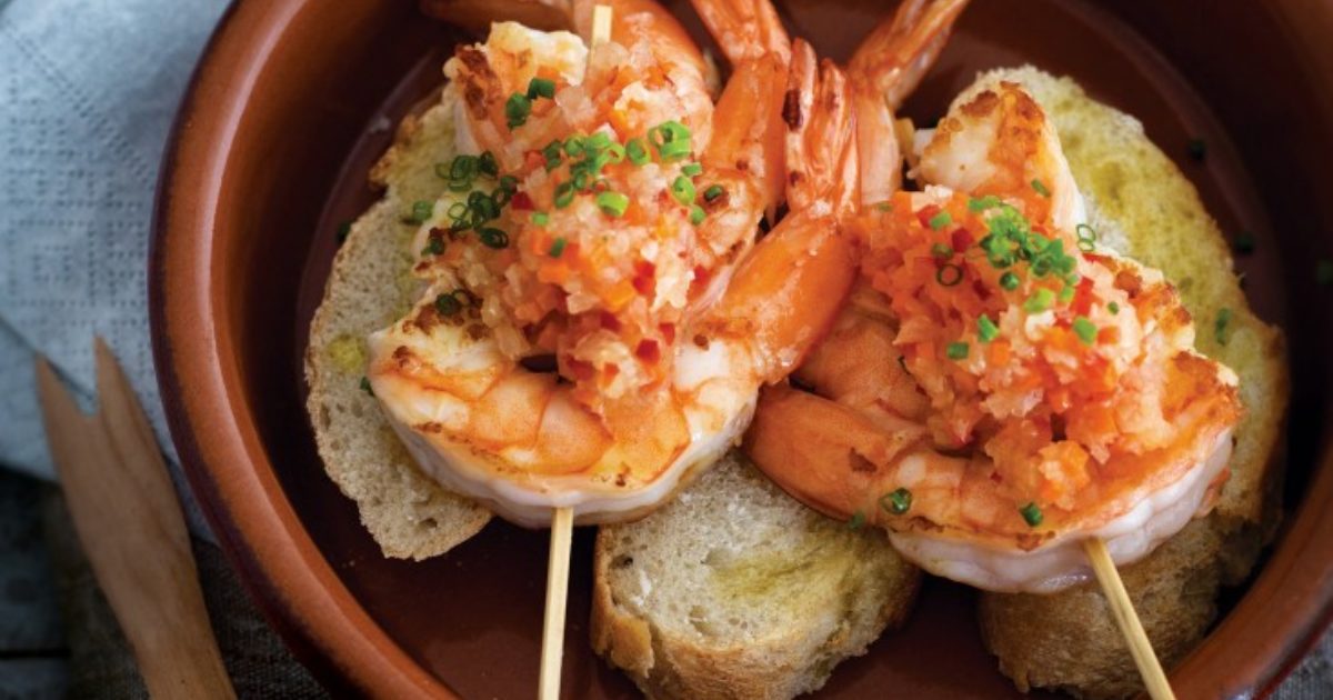 Food and Travel Magazine | Prawn brochette with caramelised shallot…
