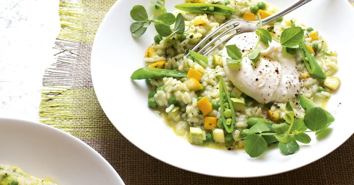 Food and Travel Magazine | Summer vegetable risotto topped with…