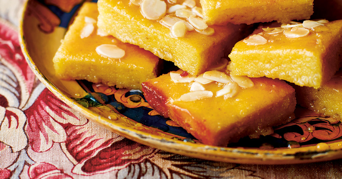 Food and Travel Magazine | Namoura (semolina and rose water slice)