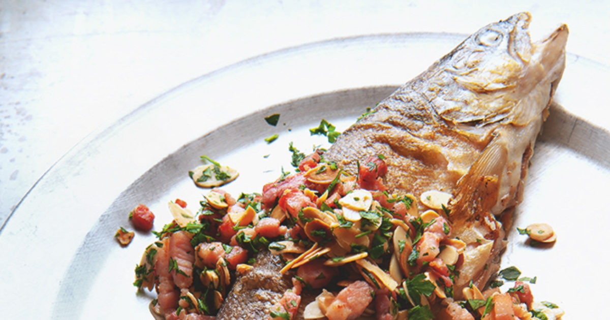Food and Travel Magazine | Whole river trout with bacon and almonds